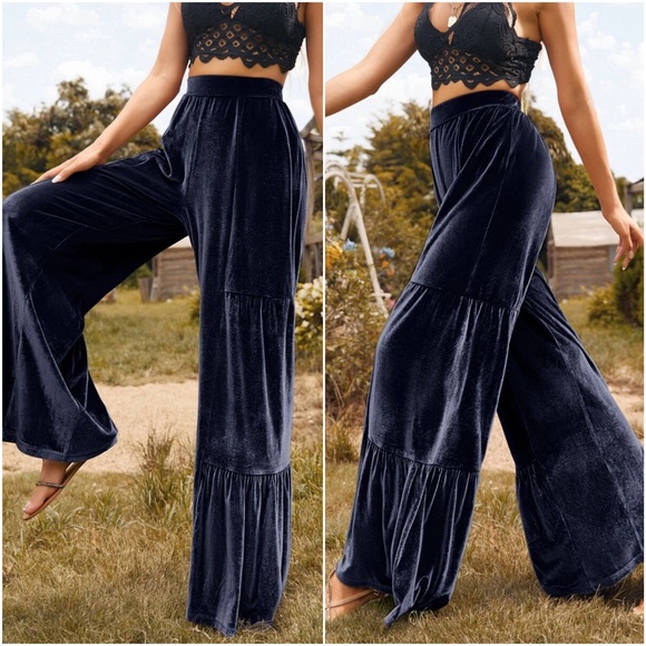 BellanBlue | Pants & Jumpsuits | Luxurious Velvet Bell Bottom Ruffle ...